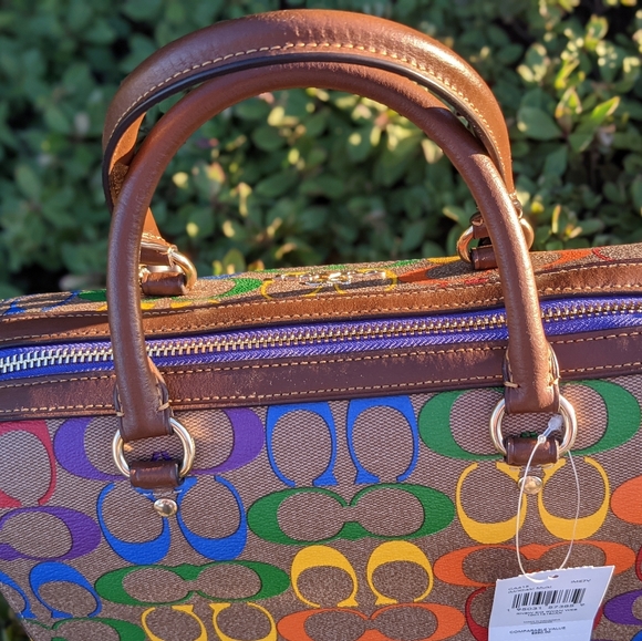 Coach | Bags | Nwt Coach Ca65 Rowan Satchel Rainbow Signature Canvas ...